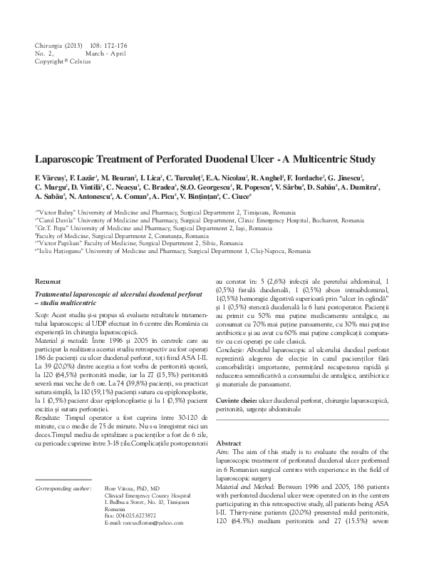 (PDF) Laparoscopic treatment of perforated duodenal ulcer -- a multicenter study
