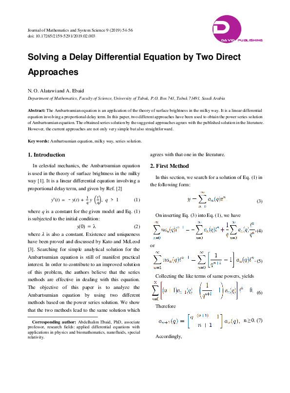 (PDF) Solving a delay differential equation by two direct approaches