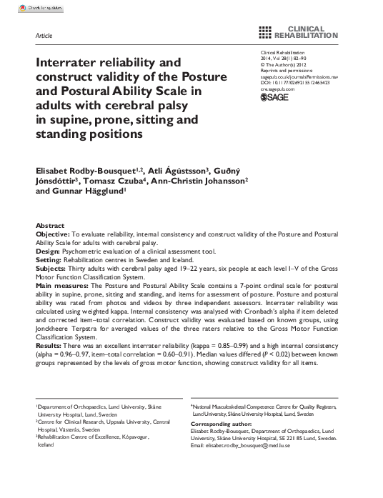 (PDF) Interrater reliability and construct validity of the Posture and ...