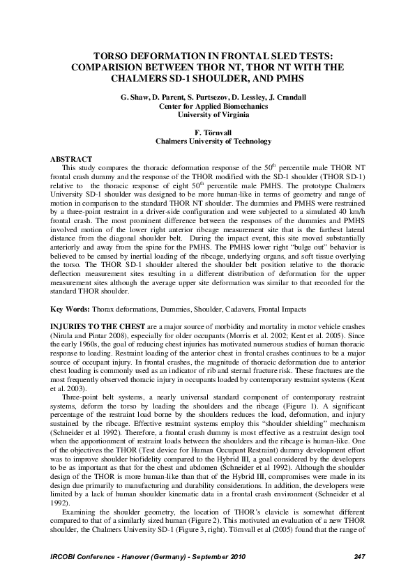 (PDF) Torso Deformation in Frontal Sled Tests: Comparison Between Thor ...