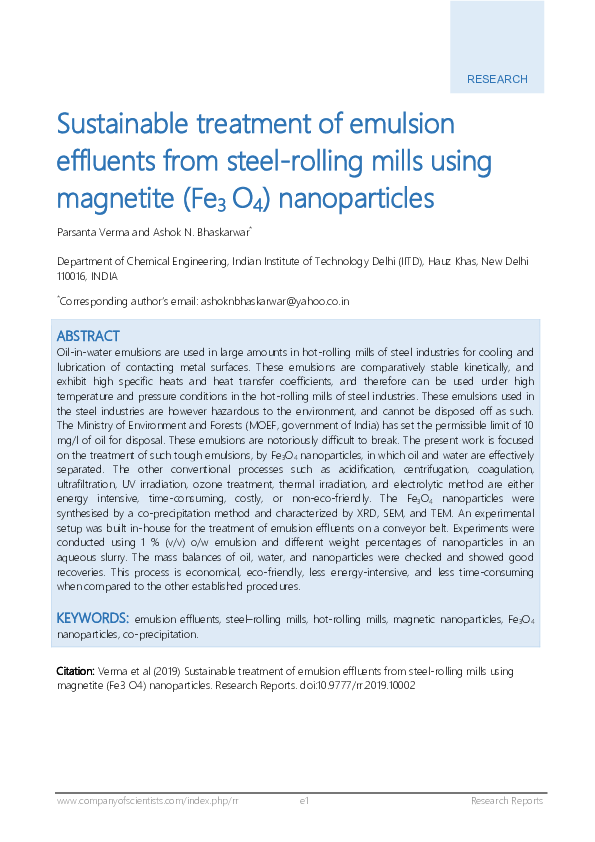 (PDF) Sustainable treatment of emulsion effluents from steel-rolling ...