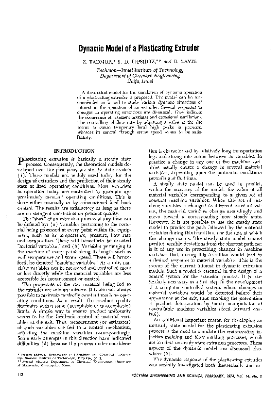 (PDF) Dynamic model of a plasticating extruder