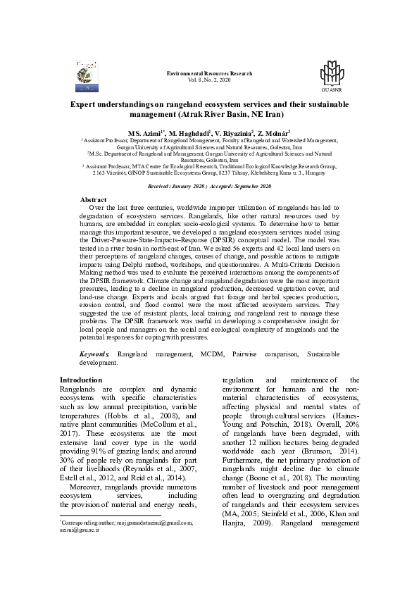 (PDF) Expert understandings on rangeland ecosystem services and their ...
