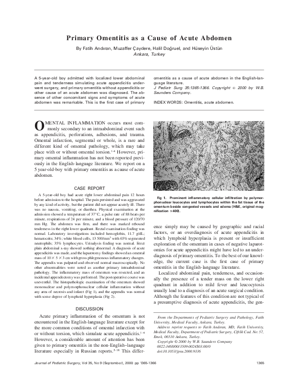 (PDF) Primary omentitis as a cause of acute abdomen
