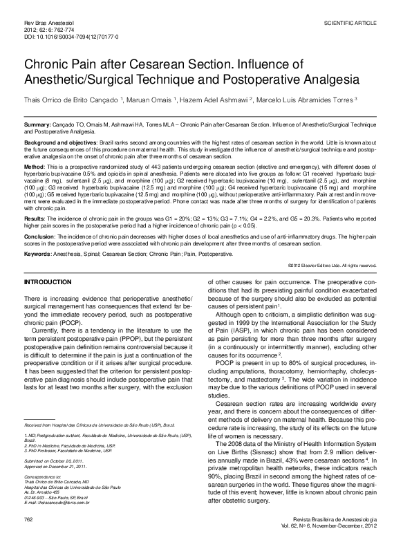 (PDF) Chronic Pain after Cesarean Section. Influence of nesthetic ...