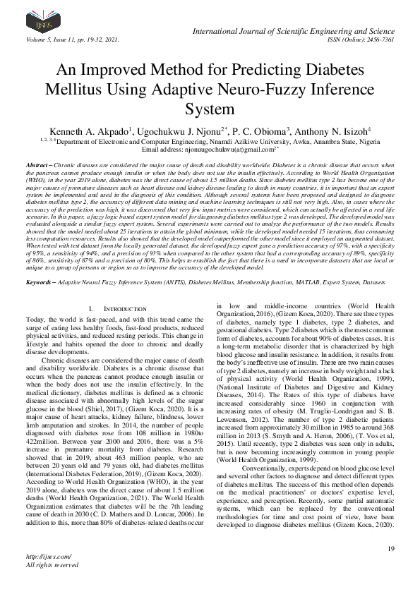 (PDF) An Improved Method for Predicting Diabetes Mellitus Using ...