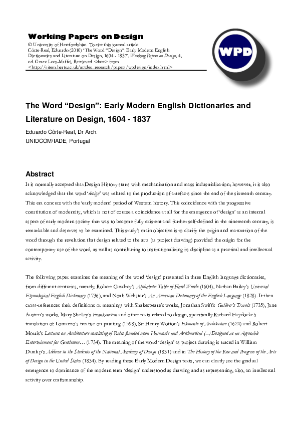 (PDF) The Word “ Design ” : Early Modern English Dictionaries and ...