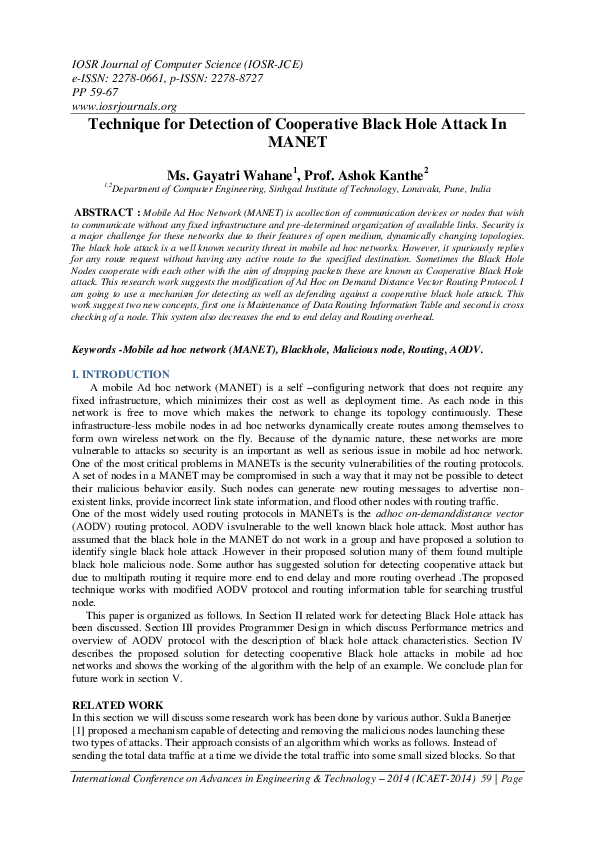 Pdf Technique For Detection Of Cooperative Black Hole Attack Using True Link In Mobile Ad Hoc