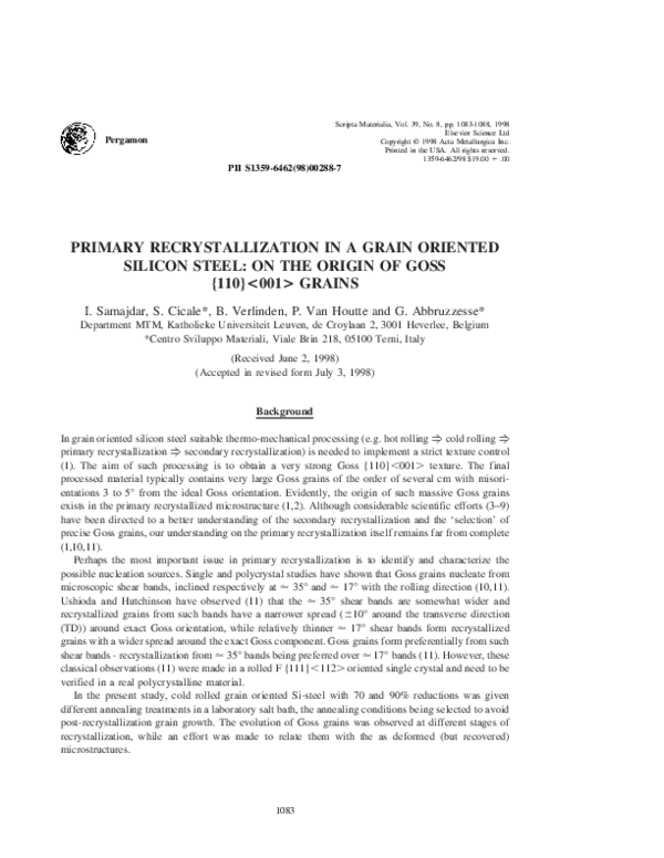 (PDF) Primary recrystallization in a grain oriented silicon steel: on ...