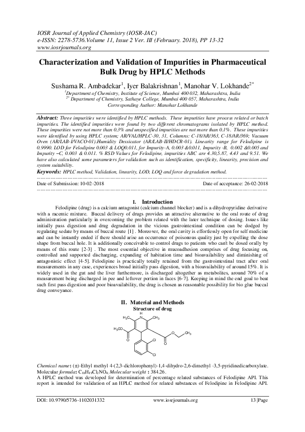 (PDF) Characterization and Validation of Impurities in Pharmaceutical ...