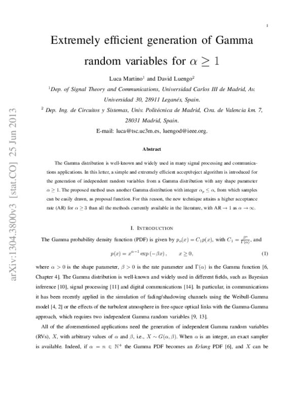 (PDF) Extremely efficient generation of Gamma random variables for ...
