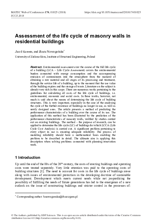 (PDF) Assessment of the life cycle of masonry walls in residential ...