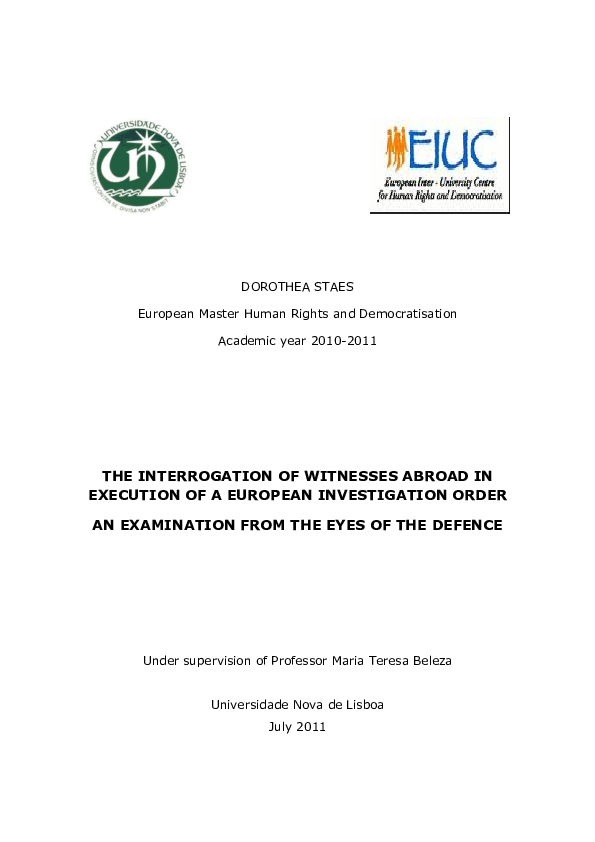 (PDF) The interrogation of witnesses abroad in execution of a european ...