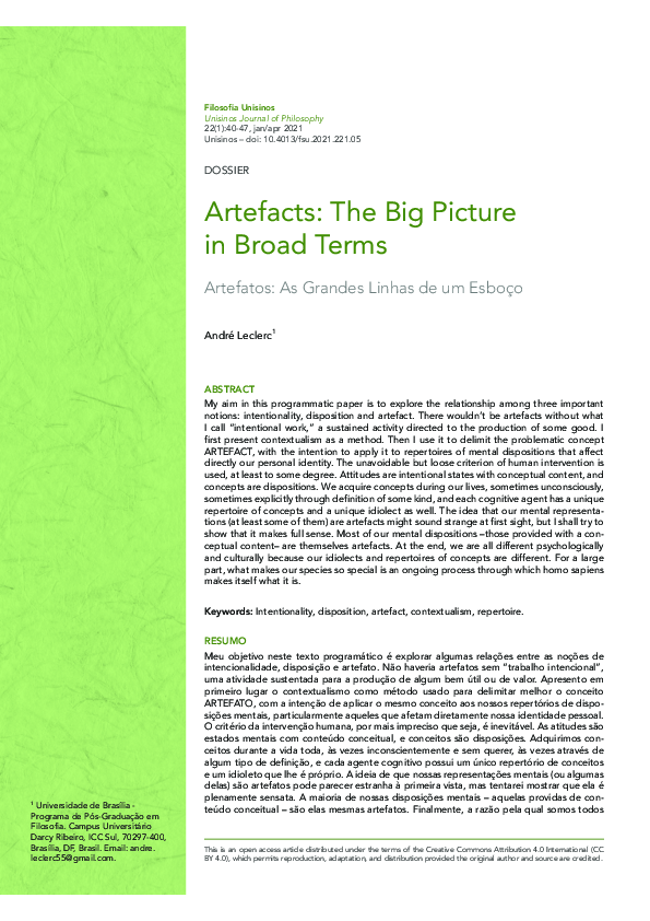(PDF) Artefacts: the big picture in broad terms