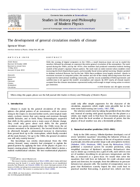 (PDF) The development of general circulation models of climate