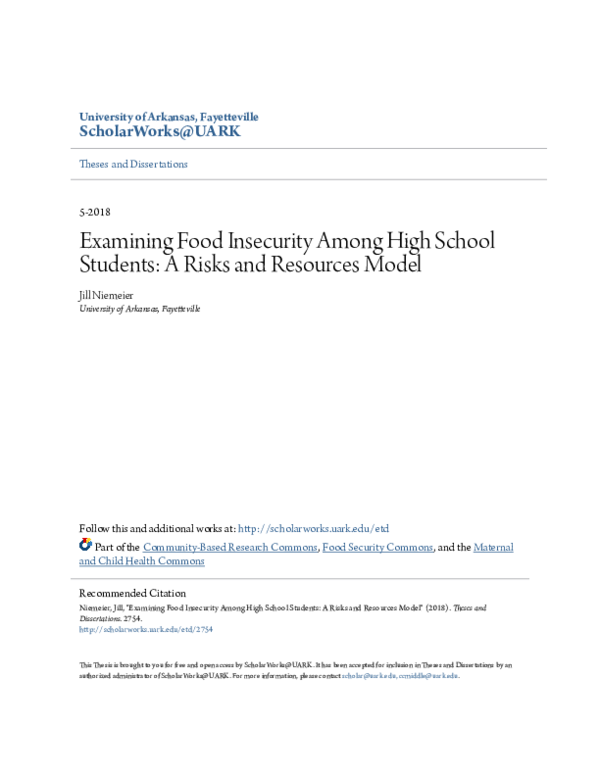 (PDF) Examining food insecurity among high school students: A risks and ...