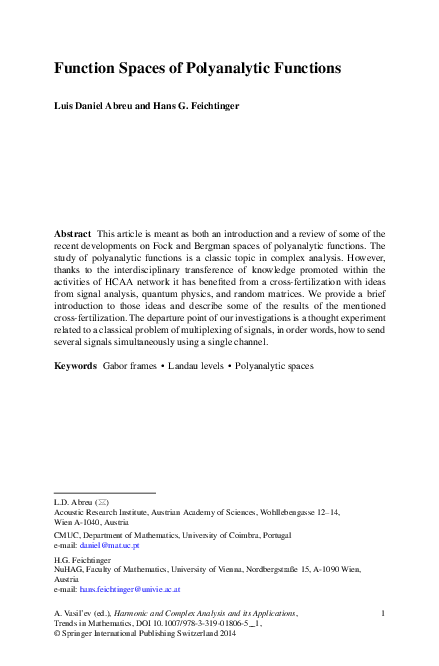 (PDF) Function Spaces of Polyanalytic Functions