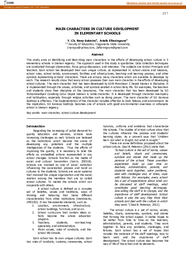 (PDF) Main Characters in Culture Developmentin Elementary Schools