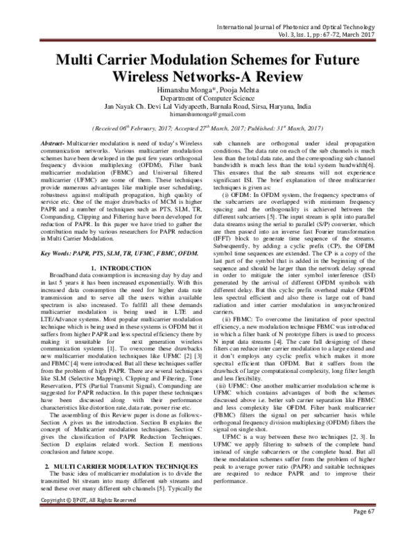 Pdf Multi Carrier Modulation Schemes For Future Wireless Networks A