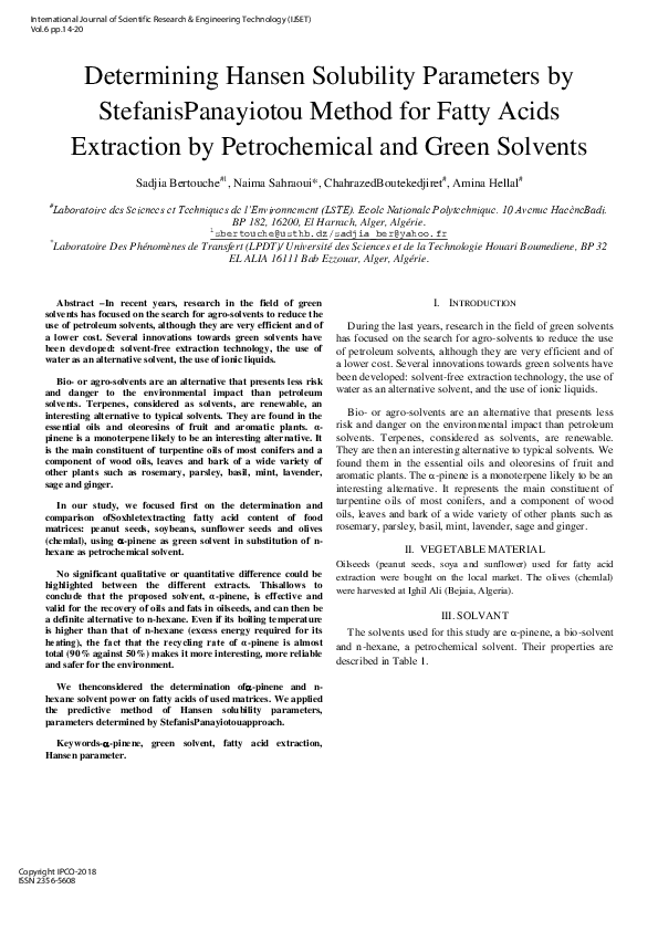 (PDF) Determining Hansen Solubility Parameters by StefanisPanayiotou ...
