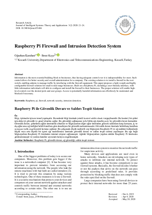 (PDF) Raspberry Pi Firewall and Intrusion Detection System