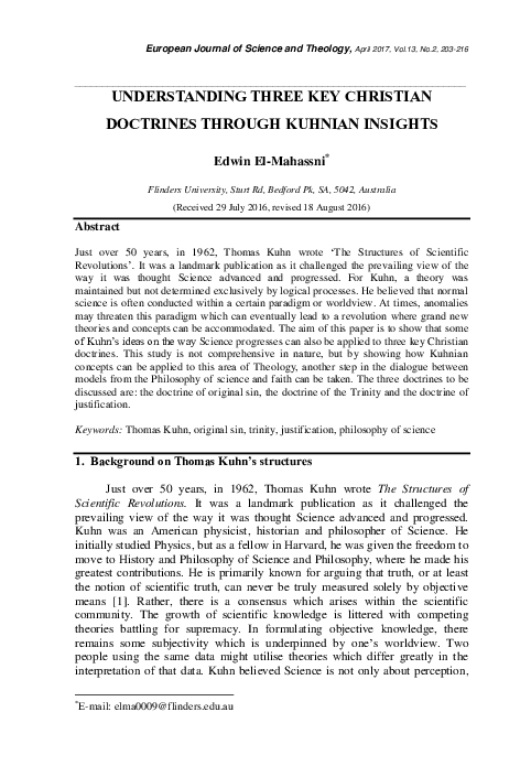 (PDF) Understanding Three Key Christian Doctrines Through Kuhnian Insights