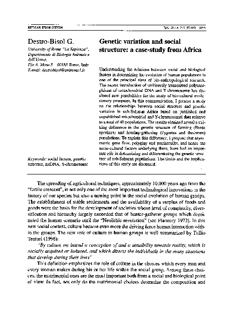 (PDF) Genetic variation and social structure: a case-study from Africa