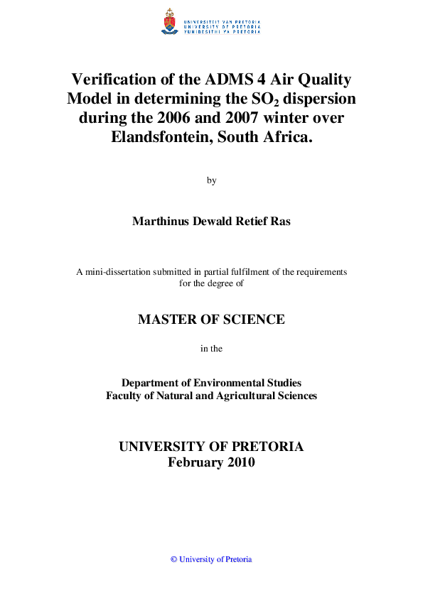 (PDF) Verification of the ADMS 4 Air Quality Model in determining the ...