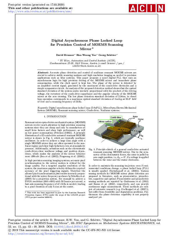 (PDF) Digital Asynchronous Phase Locked Loop for Precision Control of MOEMS Scanning Mirror