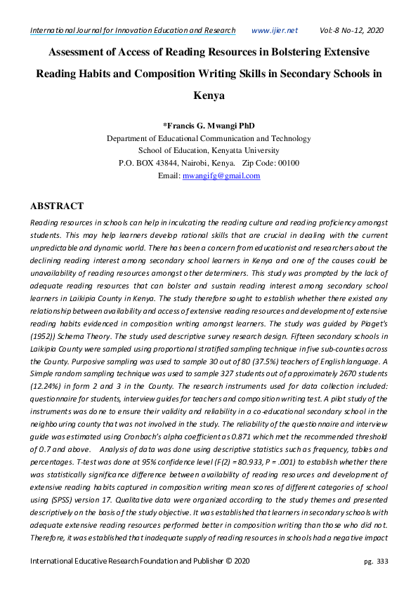 (PDF) Assessment of Access of Reading Resources in Bolstering Extensive ...