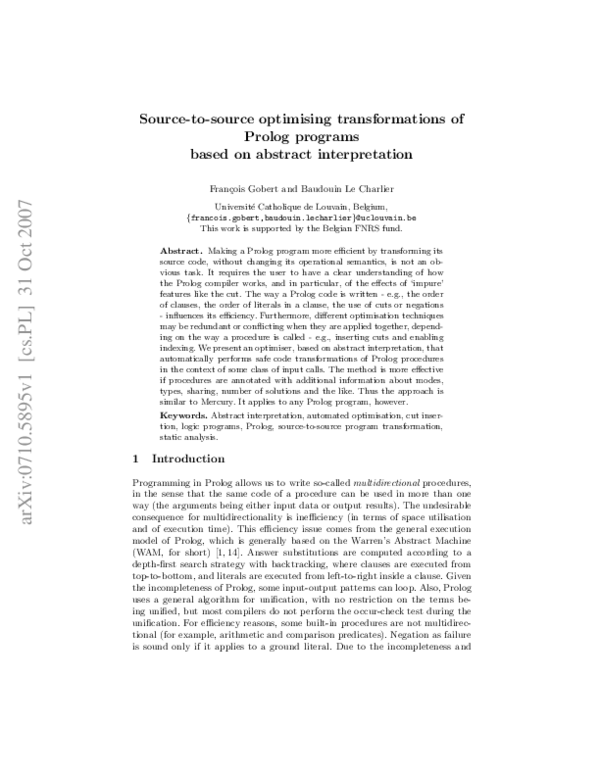 (PDF) Source-to-source optimizing transformations of Prolog programs ...
