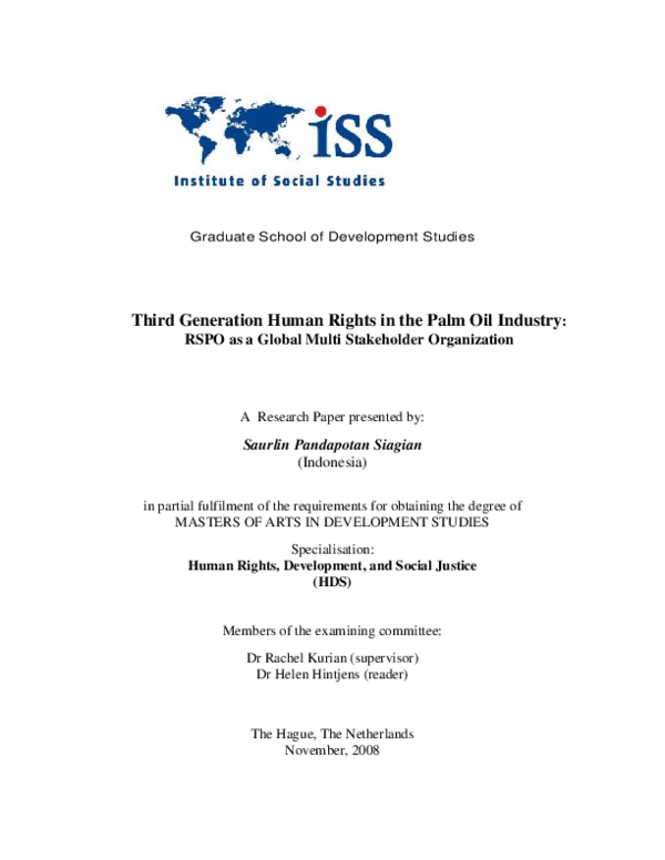 (PDF) Third Generation Human Rights in the Palm Oil Industry