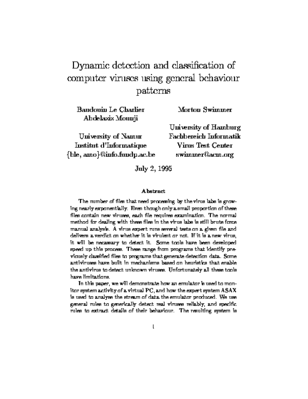 (PDF) Dynamic Detection and Classification of Computer Viruses Using General Behaviour Patterns