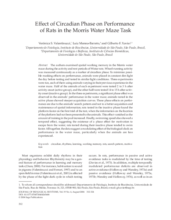 (PDF) Effect of Circadian Phase on Performance of Rats in the Morris ...