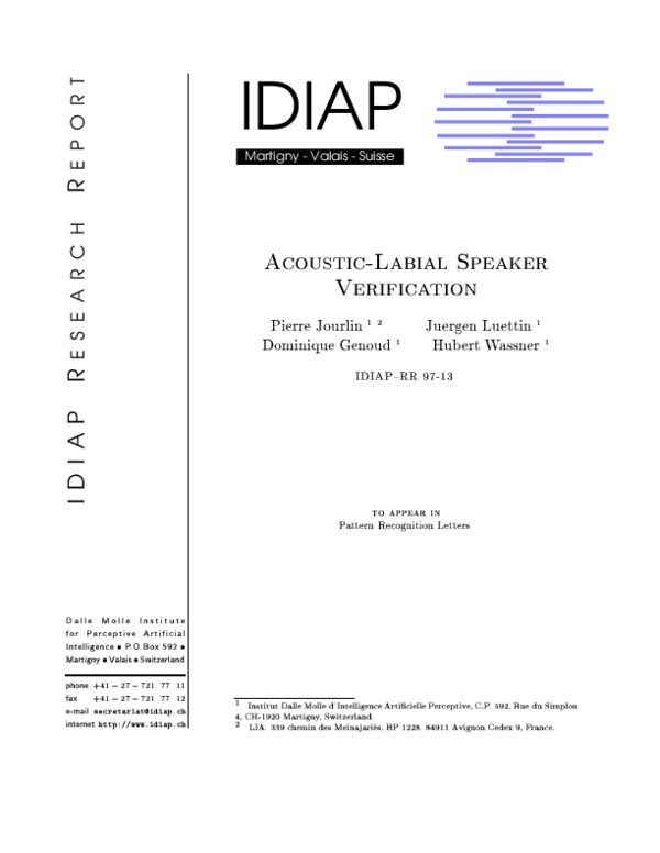 (PDF) Acoustic-labial Speaker Verification Pattern Recognition Letters ...