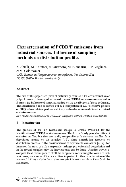 (PDF) Characterisation Of PCDD/F Emissions FromMethods On Distribution ...