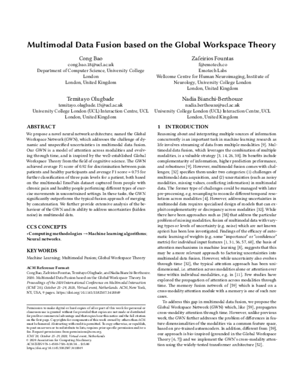 (PDF) Multimodal Data Fusion based on the Global Workspace Theory