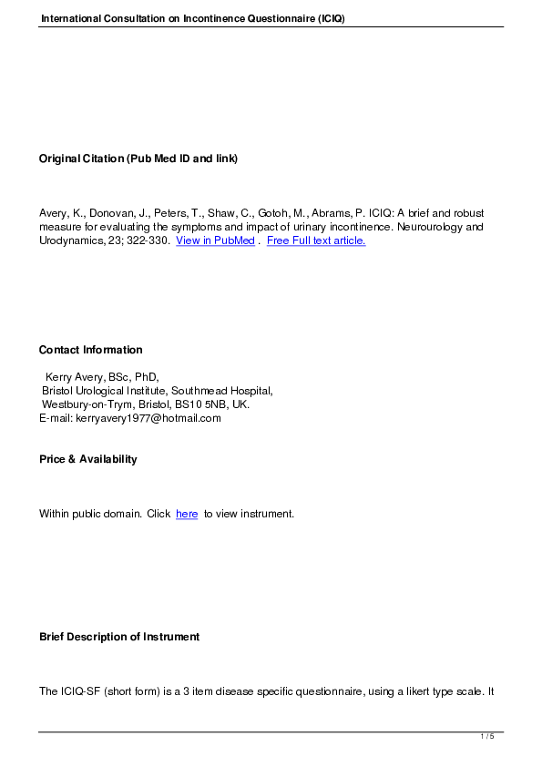(PDF) International Consultation on Incontinence Questionnaire (ICIQ)
