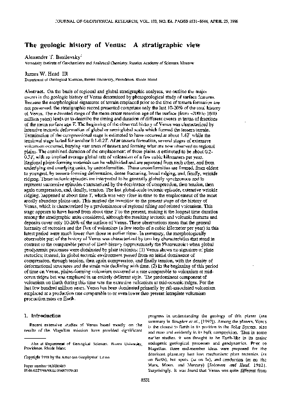 (PDF) The geologic history of Venus: A stratigraphic view