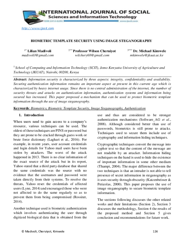 (PDF) Biometric Template Security Using Image Steganography