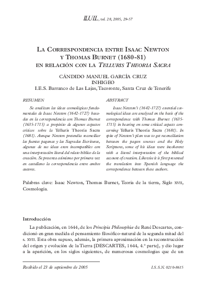(PDF) La Correspondencia Entre Isaac Newton y Thomas Burnet (1680-81 ...