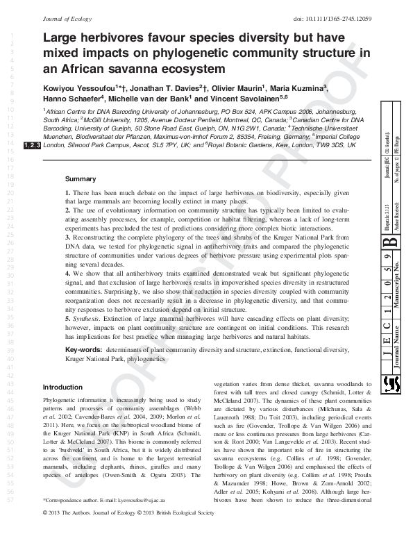 (PDF) Large herbivores favour species diversity but have mixed impacts ...