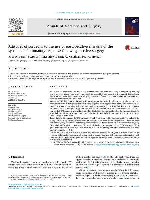 (PDF) Attitudes of surgeons to the use of postoperative markers of the ...