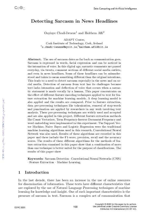 (PDF) Detecting Sarcasm in News Headlines