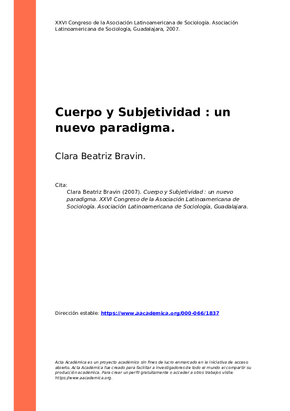 (PDF) Cuerpo y Subjetividad : un nuevo paradigma