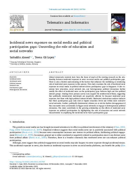 (PDF) Incidental news exposure on social media and political ...
