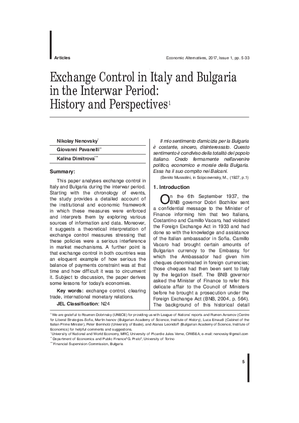 (PDF) Exchange Control in Italy and Bulgaria in the Interwar Period ...