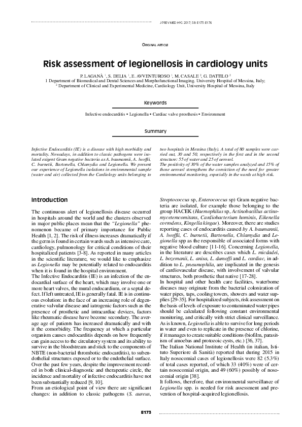 (PDF) Risk assessment of legionellosis in cardiology units