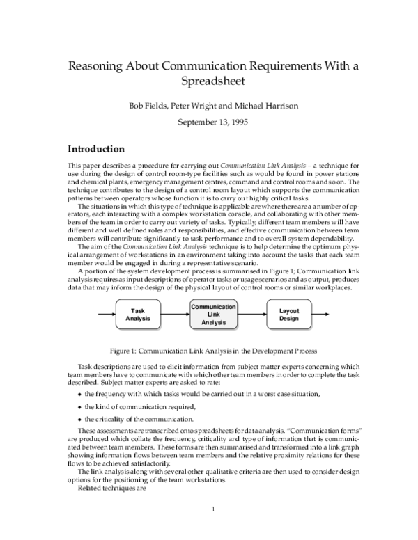 (PDF) Reasoning About Communication Requirements With a Spreadsheet