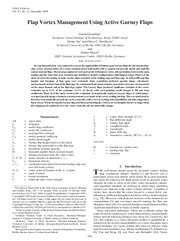 (PDF) Flap Vortex Management Using Active Gurney Flaps